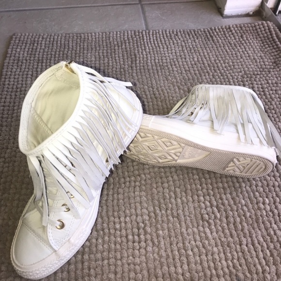 Converse | Shoes | Rare White Fringe Converse | Poshmark